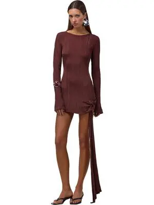 SAME Metallic Twist Mini Dress - Chocolate Brown