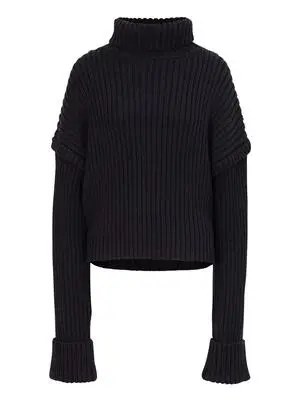 SAME Oversized Ribbed Wool Turtleneck Sweater - Black