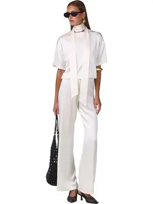 SAME Silk Tee With Scarf - Cream