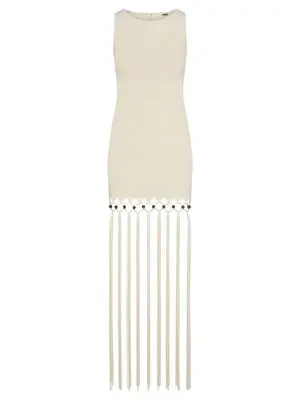 SAME Beaded Fringe Knit Dress - Cream