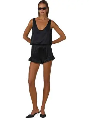 SAME Silk Ruffle Hem Short - Black