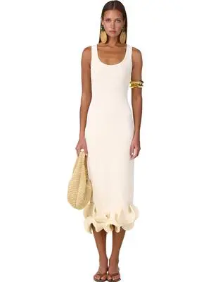SAME Double Ruffle Hem Midi Dress - Cream