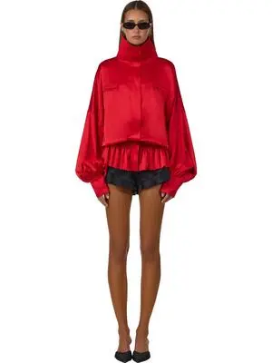 SAME SAME Silk Peplum Bomber Jacket Red