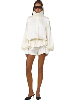 SAME SAME Silk Peplum Bomber Jacket Cream