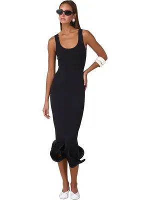 SAME Double Ruffle Hem Midi Dress - Black