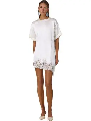 SAME Lace Silk Asymmetrical Dress - Cream