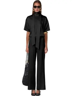 SAME Silk Top And Scarf Set - Black