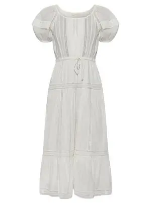 Ulla Johnson Round Neck Puff Sleeve Maxi Dress With Drawstring Waist - White