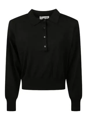 THE FRANKIE SHOP Knit Polo Shirt With Lapels - Black