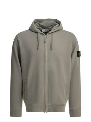 Stone Island Zip-up Hooded Sweatshirt With Compass Logo - Grey