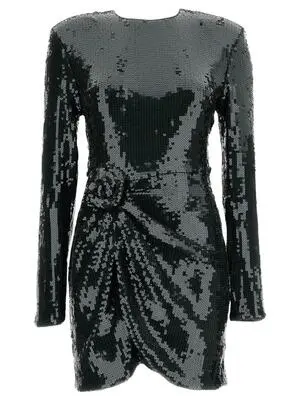 ROTATE BY BIRGER CHRISTENSEN Long Sleeve Floral Appliqué Sequin Dress - Black