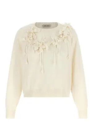 Alberta Ferretti Long-sleeved Sweater With 3d Floral Embroidery - White