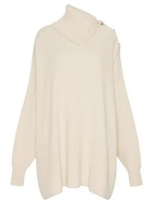 Sportmax Long-sleeved Asymmetrical Collar Dress With Decorative Buttons - Beige