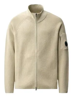 C.P. COMPANY Zip-up Lens-detail Sweater - Silver Birch