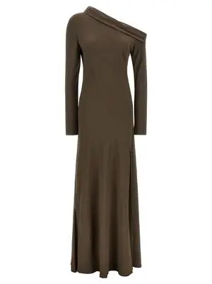 Alberta Ferretti Long Sleeve Asymmetric One-shoulder Gown - Brown
