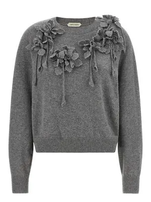 Alberta Ferretti 3d Floral Appliqué Knit Sweater - Grey