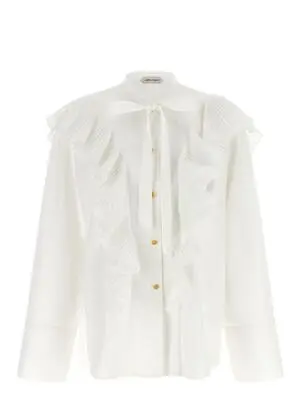 Alberta Ferretti Pleated Ruffle Shirt - White