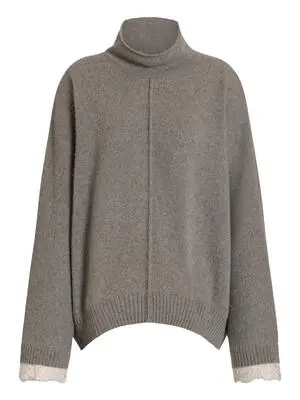 Alberta Ferretti Cashmere Sweater With Lace Cuffs - Grey