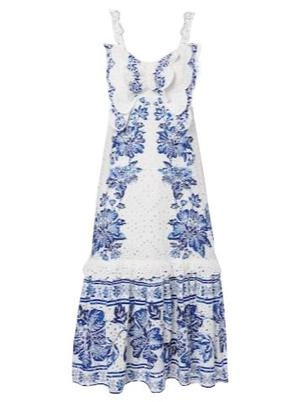 FARM RIO Farm Rio Floral Linen-Blend Midi Dress With Broderie Anglaise And Butterfly Motif