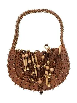 Rabanne Wooden Handbag With Beaded Embellishments - Brown