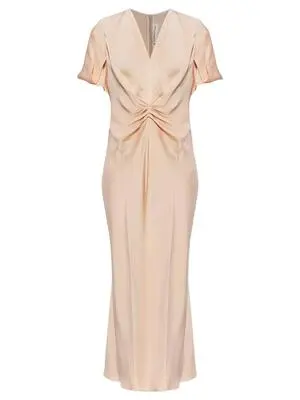 Victoria Beckham Gathered V-neck Midi Dress - Pink