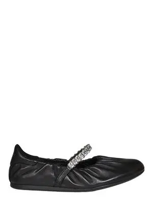 JIMMY CHOO Pleated Ballerina Flats With Embellished Strap - Black