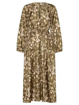 Max Mara Printed Silk Twill Maxi Dress - Khaki