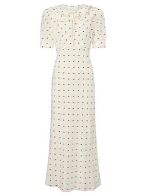 Alessandra Rich Alessandra Rich Ruffled Polka Dot Silk Midi Dress White