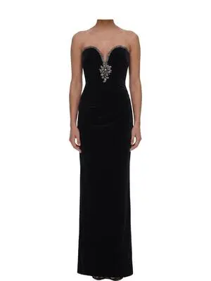 SELF-PORTRAIT Embellished Velvet Maxi Dress - Black