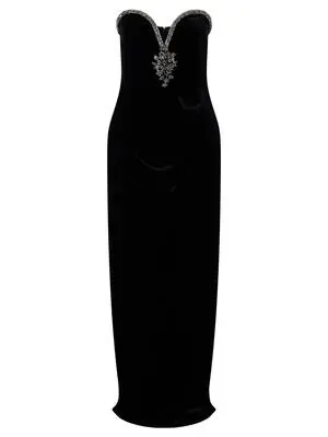 SELF-PORTRAIT Embellished Velvet Maxi Dress - Black