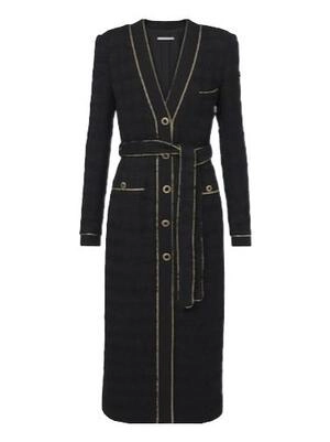 Alessandra Rich Belted Cotton-blend Bouclé Tweed Coat - Black
