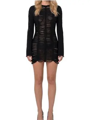 Attico Fringe Mini Dress - Black