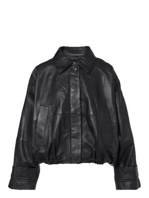 RÓHE Cropped Leather Blouson Jacket - Black
