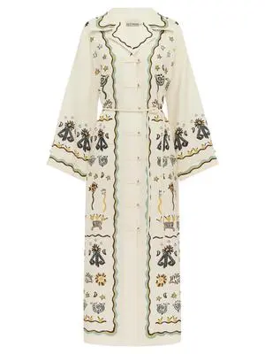 ALEMAIS Printed Long Sleeve Maxi Dress With Belt - White