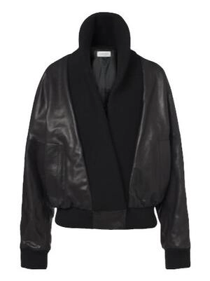 Magda Butrym Leather Bomber Jacket With Ribbed Trim - Black