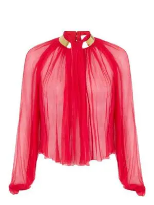 Elisabetta Franchi Crepon Blouse With Jewel Collar - Enthusiastic Red