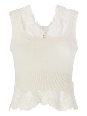 Ermanno Scervino Layered Cashmere And Lace Top - No