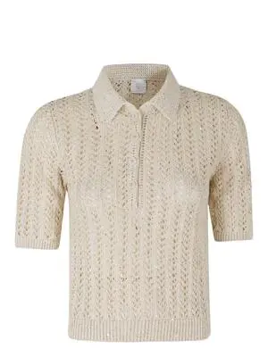Eleventy Open-knit Short-sleeved Polo Top - Ivory White