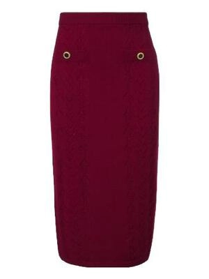 Alessandra Rich Knitted Pointelle Virgin Wool Midi Skirt - Wine Red
