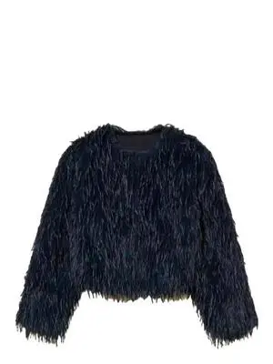 TWINSET Cropped Faux Fur Jacket - Blue Paint