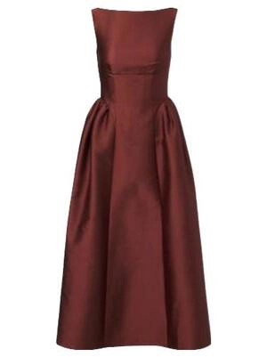 Roland Mouret Strapless Pleated Taffeta Midi Dress - Brown