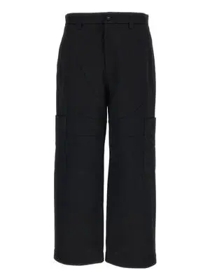 Thom Browne Wide Leg Trousers With Rwb Grosgrain Loop - Black