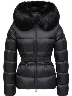 Moncler Boed Short Down Jacket With Fur-trimmed Hood - Black