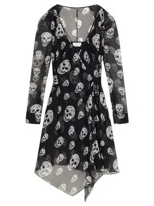 Alexander McQueen Printed Silk Georgette Mini Dress - Black