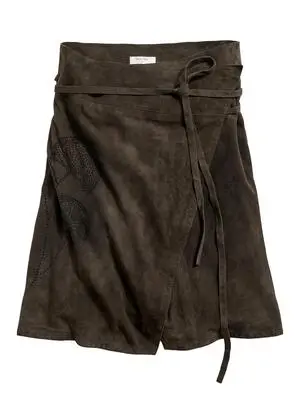 Billy Reid Perforated Suede Wrap Skirt - Evergreen