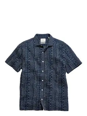 Billy Reid Short Sleeve Geo Stitch Embroidered Treme Shirt - Blue