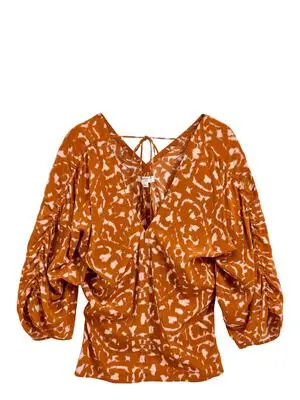 Billy Reid Moroccan Screen Silk Ruched Blouse - Terra