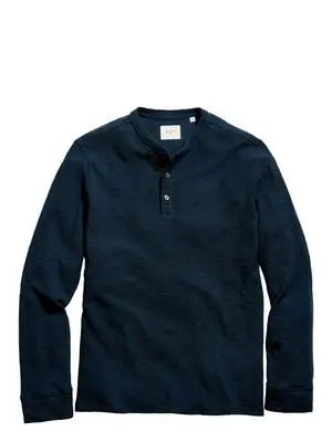 Billy Reid Slub Tuck Henley With Trochus Buttons - Blue
