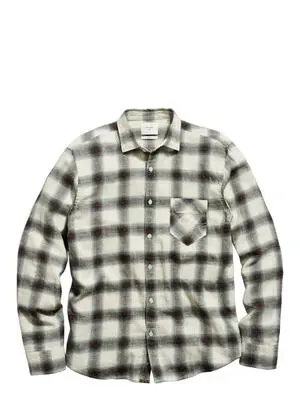 Billy Reid Hemp Cotton Dobby Plaid John T Shirt - Peat Multi