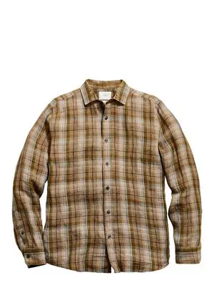 Billy Reid Dobby Plaid Linen Cedar Shirt - Olive Multi